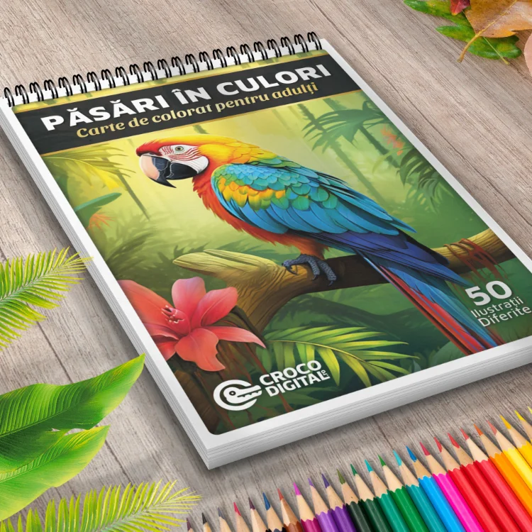 Carte de colorat pentru adulti, Pasari in Culori - Croco Digital