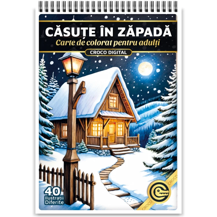 Carte de colorat pentru adulti, Casute in Zapada - Croco Digital